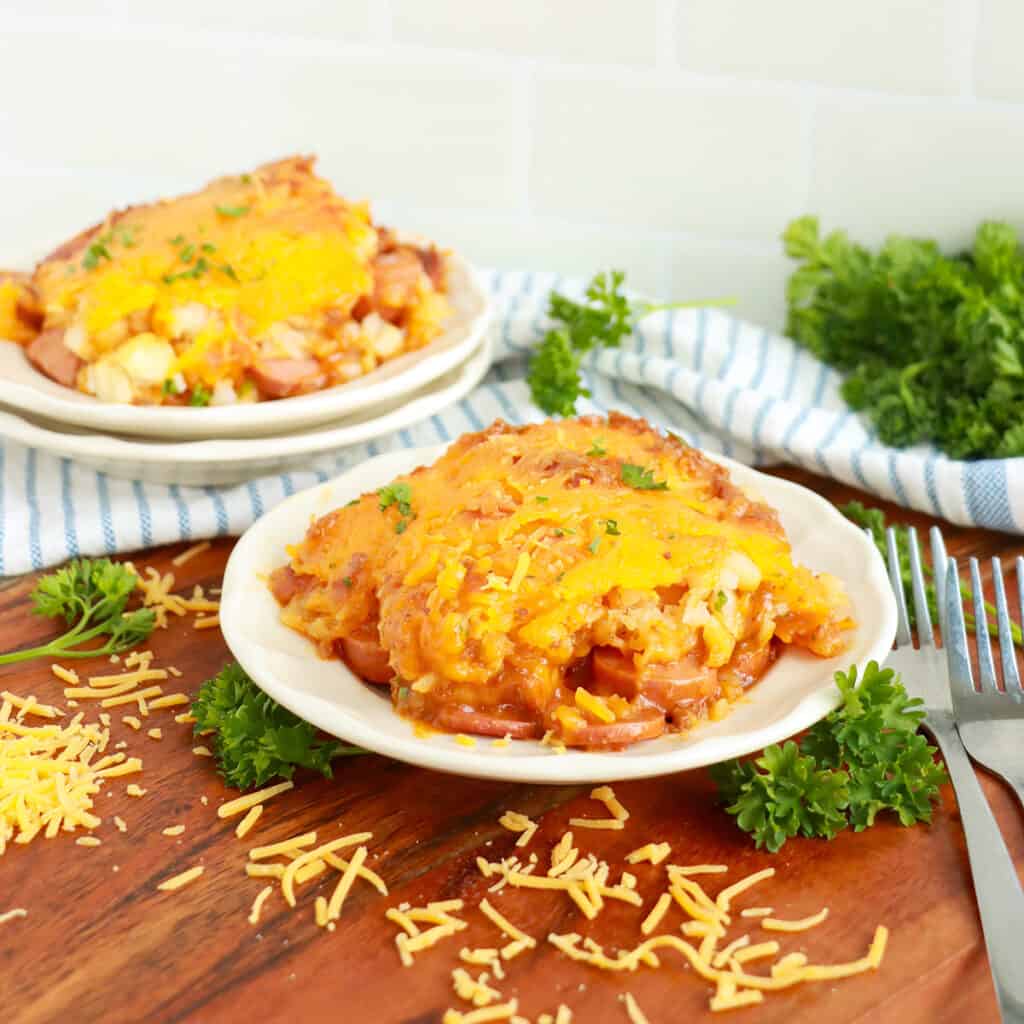 Chili Cheese Tater Tot Hot Dog Casserole - Inspirational Momma